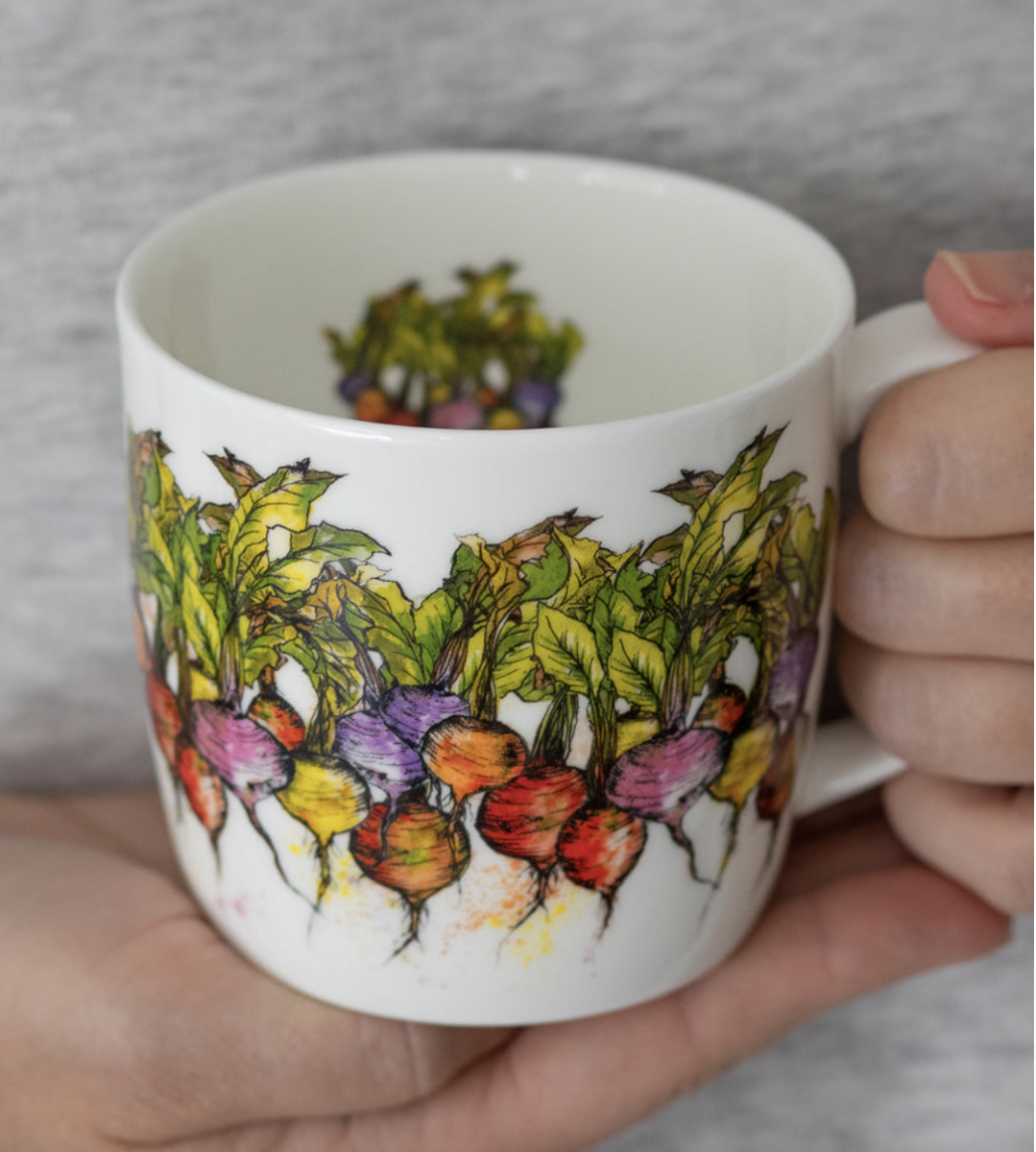 Bone china mug with glorious radishes - light in weight but strong on ...